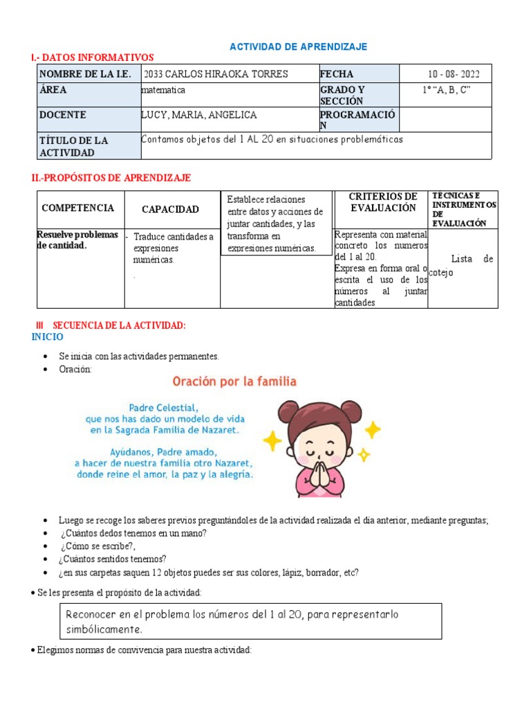 Contando del 1 al 20 en Matemáticas | PDF | Evaluación | Cognición