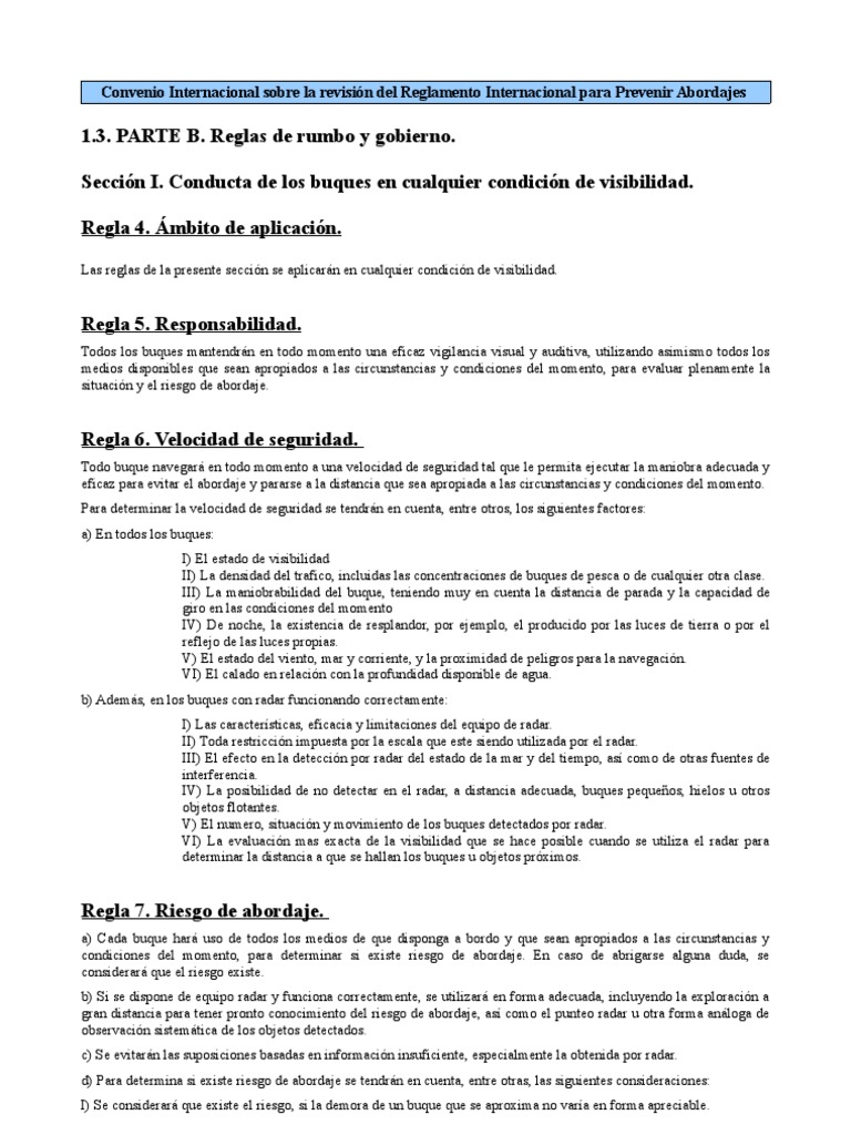 COLREG - Parte B. Reglas de Rumbo y Gobierno | PDF | Barlovento y ...