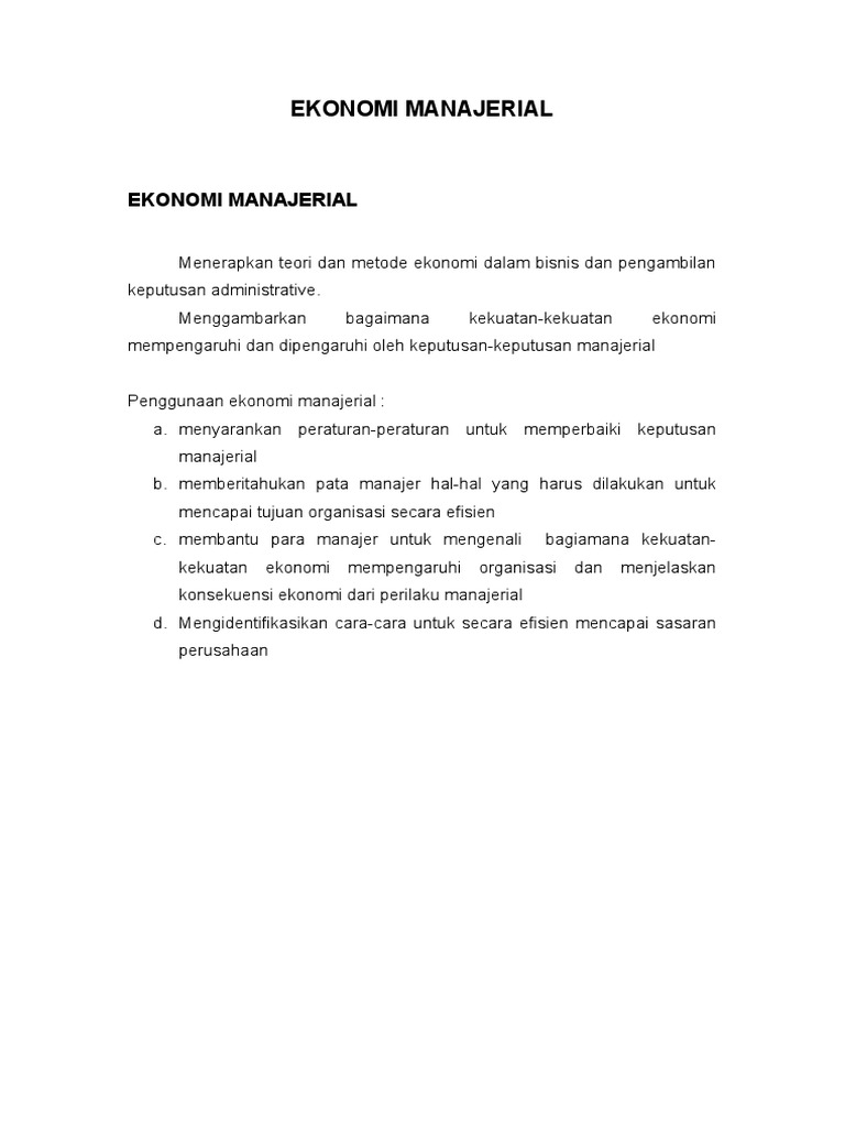 Ekonomi Manajerial: Teori dan Aplikasi | PDF