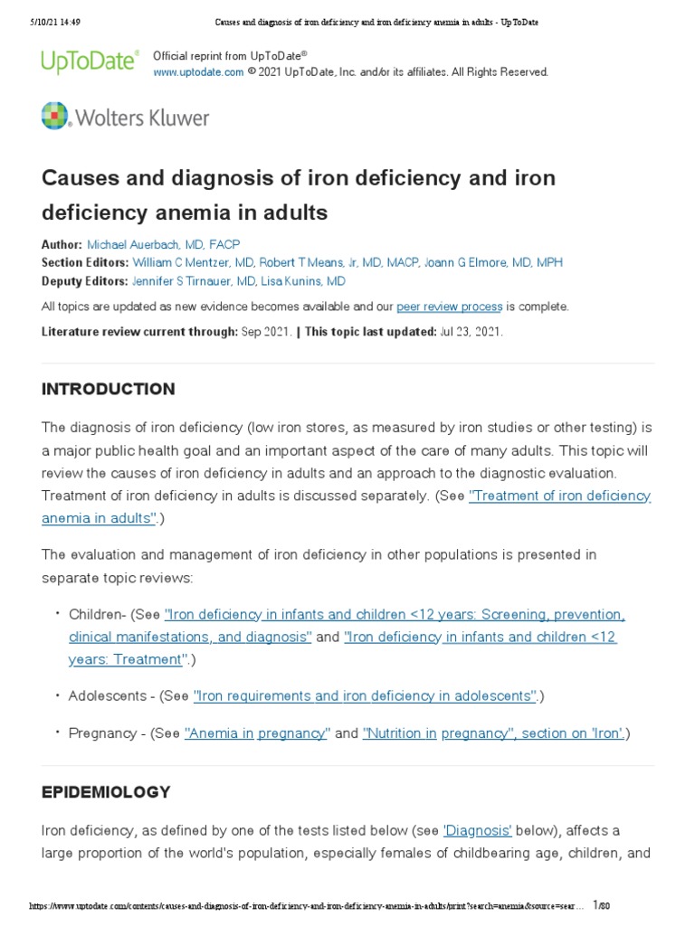 Causes and Diagnosis of Iron Deficiency and Iron Deficiency Anemia in ...