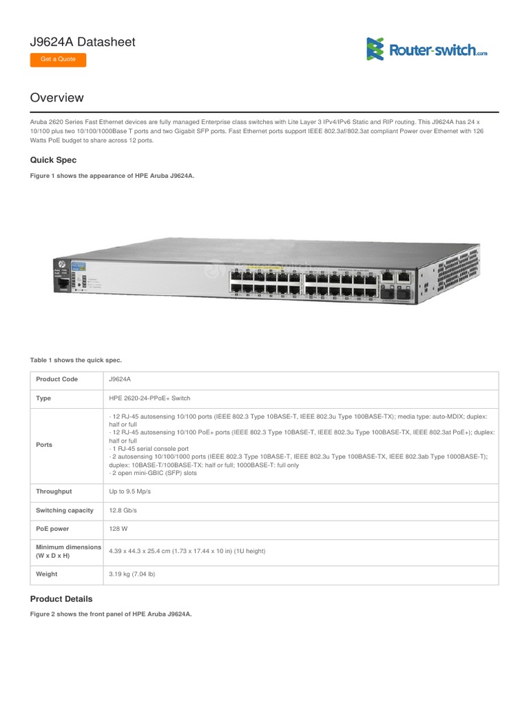 J9624A Datasheet: Quick Spec | PDF | Data Transmission | Information ...