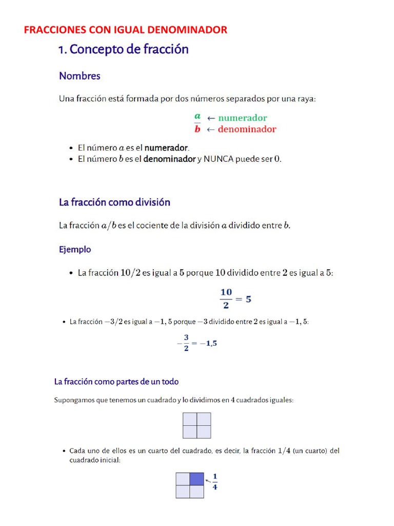 Fracciones Con Igual Denominador | PDF