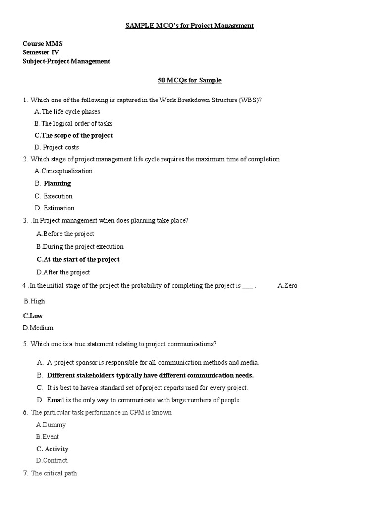 Project Management MCQs Sample Set | PDF | Entrepreneurship | Net ...