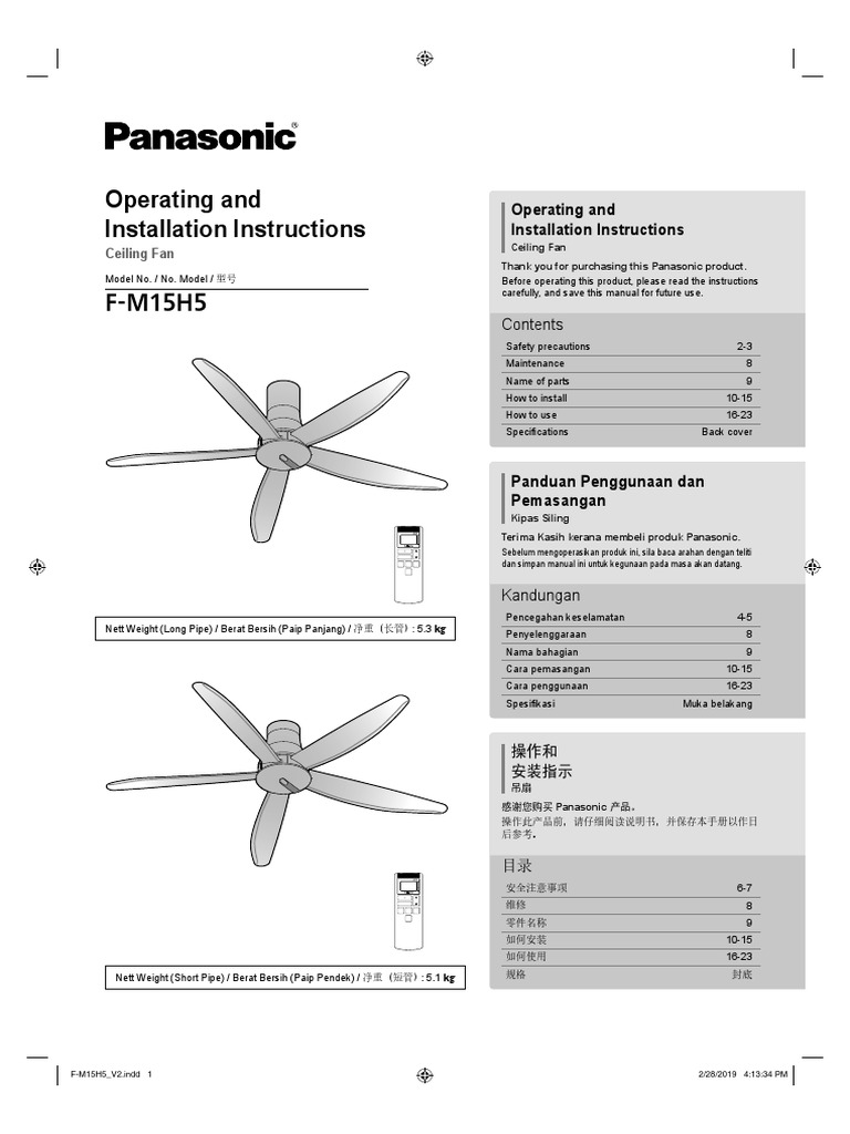 Operating and Installation Instructions: Ceiling Fan | PDF | Power ...