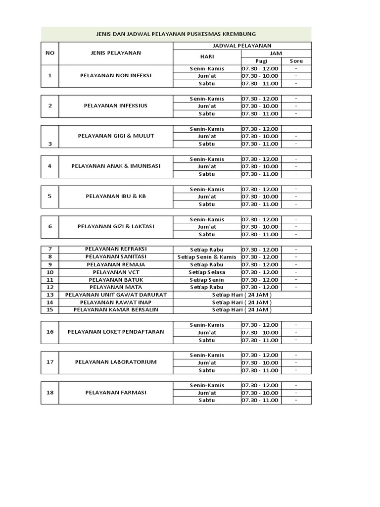 JENIS DAN JADWAL Pelayanan | PDF