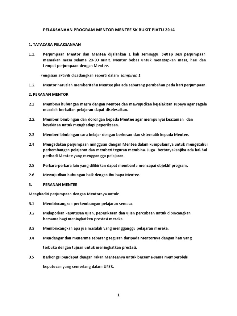 Program Mentor Mentee SK Bukit Piatuh | PDF | Karier & Perkembangan