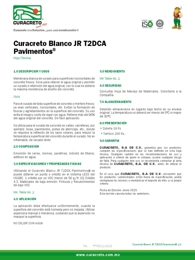 Curacreto Blanco JR T2DCA Pavimentos | PDF | Hormigón | Agua