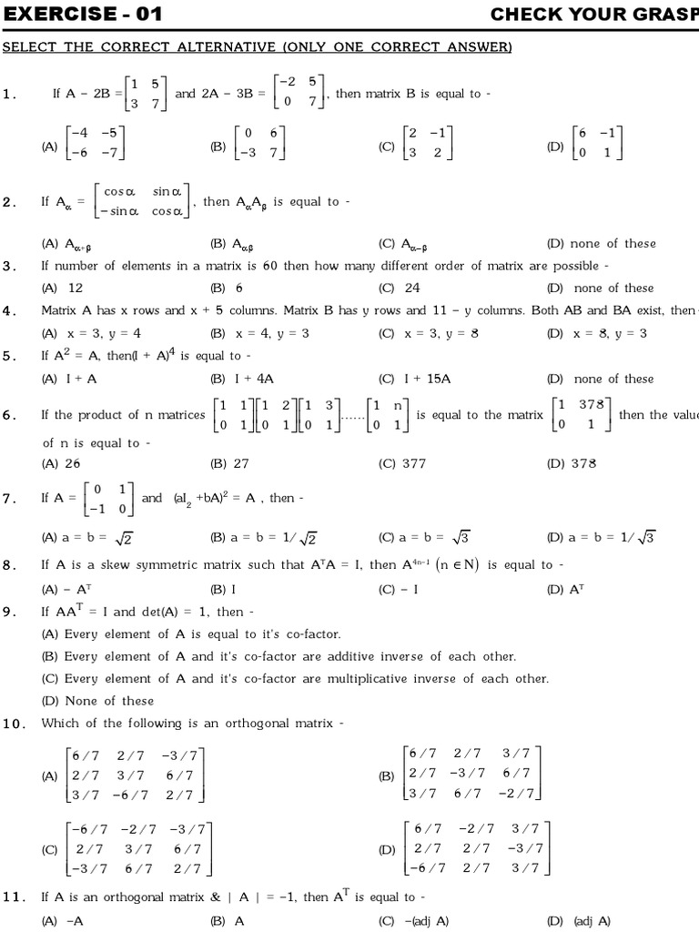 Exercise - 01: Check Your Grasp | PDF | Matrix (Mathematics) | Operator ...