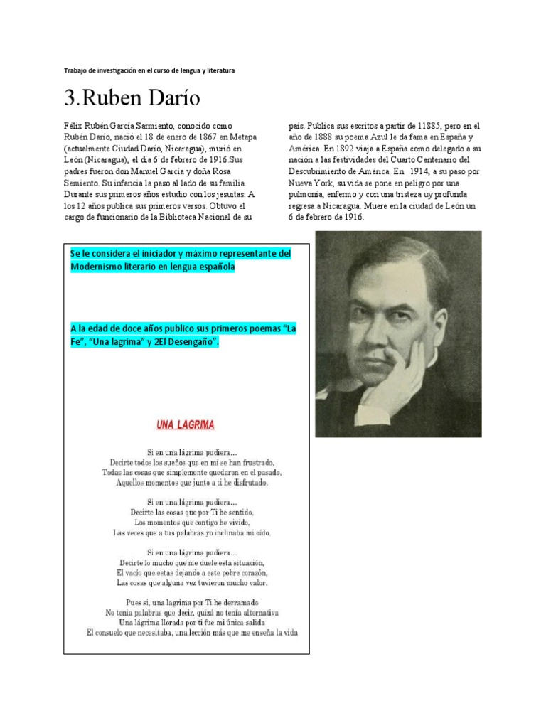 Análisis biográfico y literario del poeta nicaragüense Rubén Darío | PDF