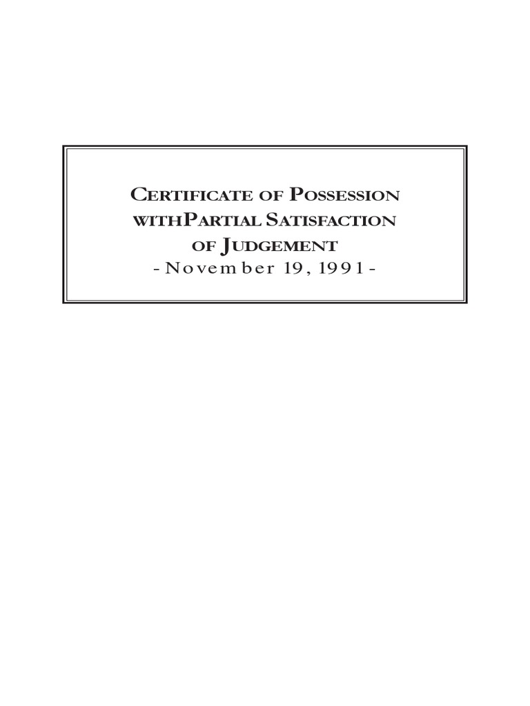 Certificate of Possession With Partial Satisfaction of Judgment ...