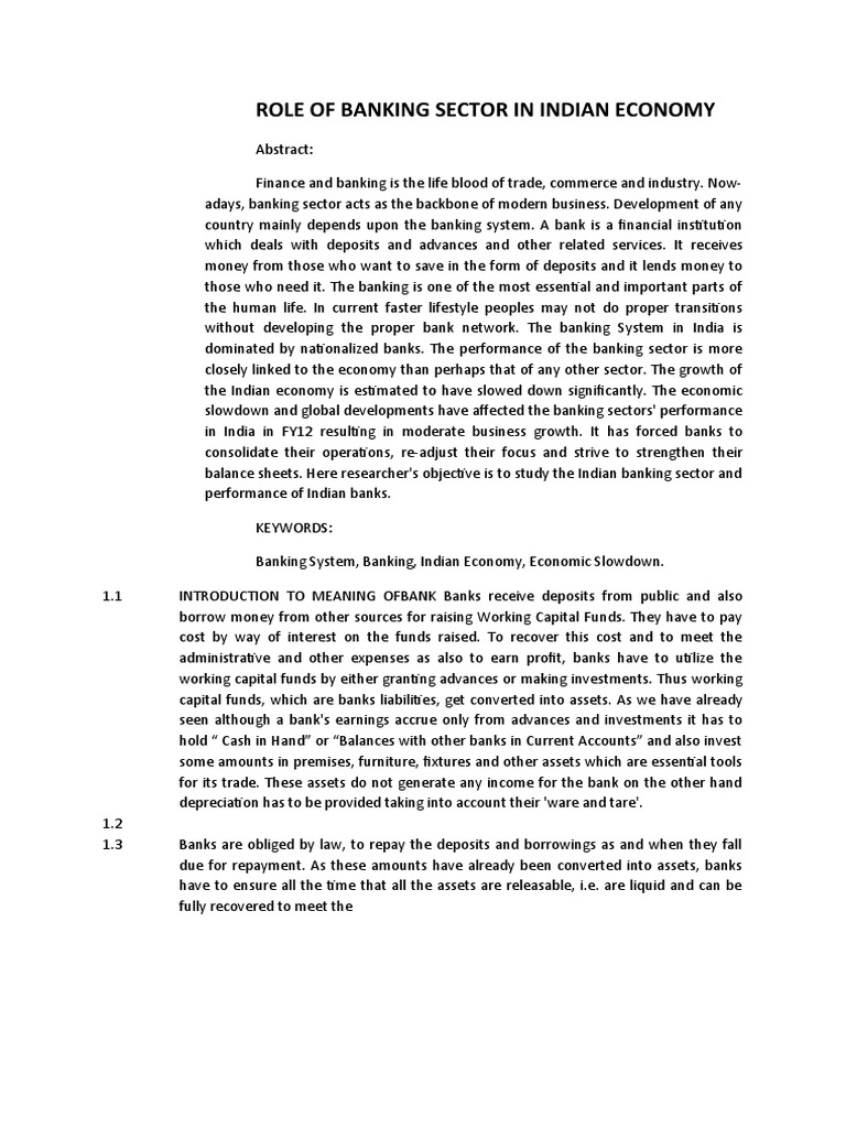 Role of Banking Sector in Indian Economy | PDF | Loans | Banks