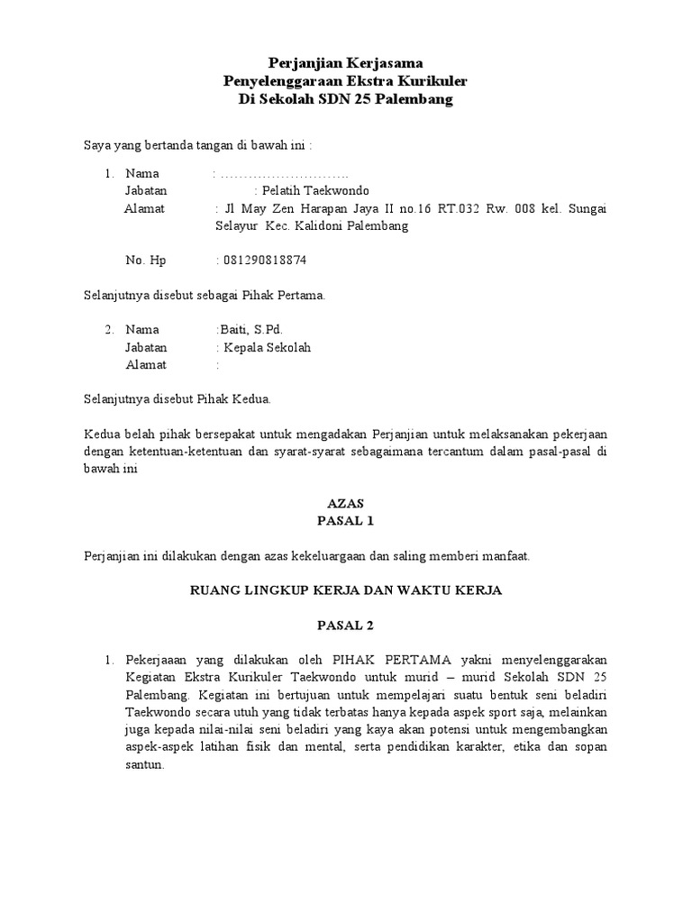 Surat Perjanjian Kerjasama (MOU EKSTRA) | PDF