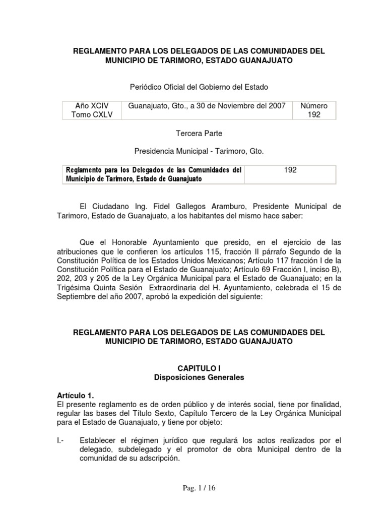 Reglamento para Los Delegados de Las Comunidades Del Municipio de Tarimoro (Mar 2017) | PDF ...