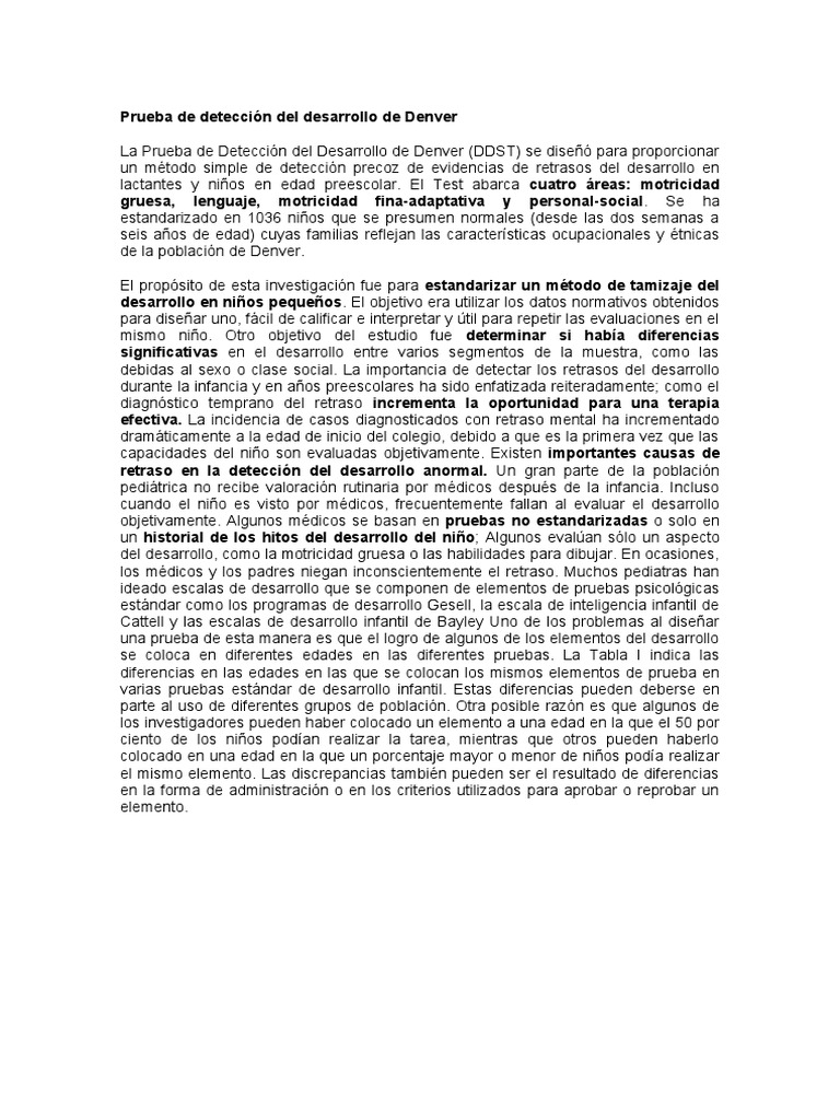 Denver Developmental Screening Test | PDF | Inteligencia | Prueba ...