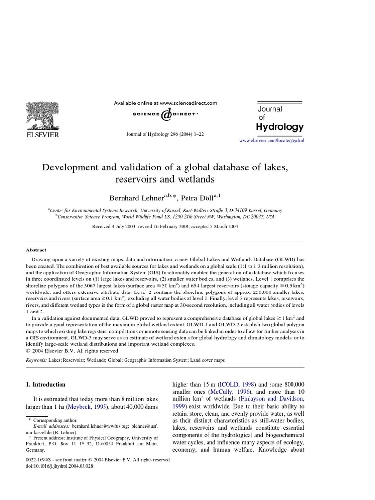 Development and Validation of A Global Database of Lakes, Reservoirs ...