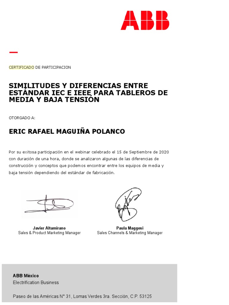 ABB MX Certificado Similitudes y Diferencias Entre Estándar IEC e IEEE ...