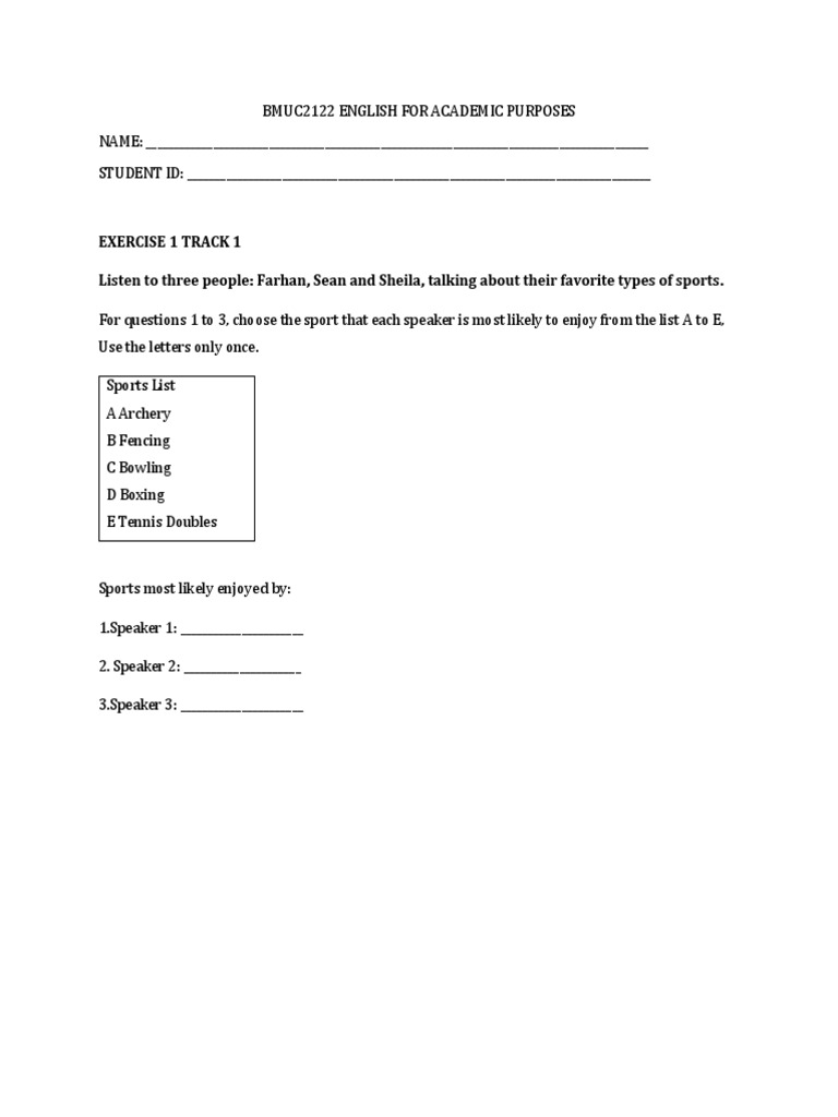 Listening Exercise Pdf