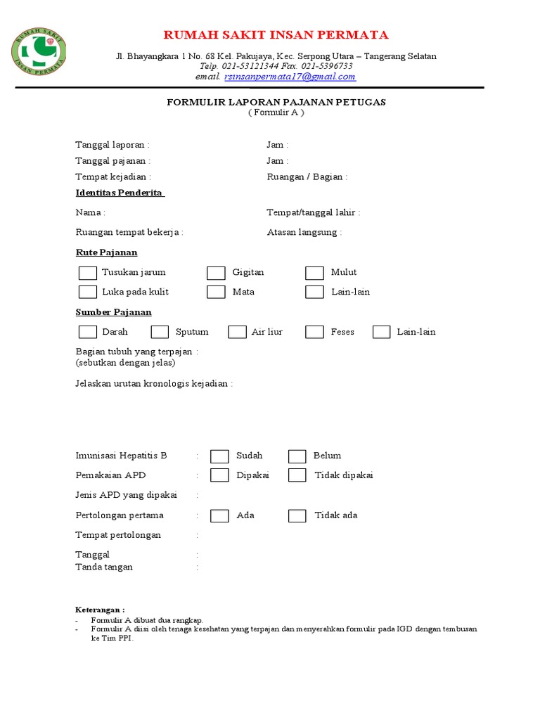 Formulir Laporan Pajanan | PDF