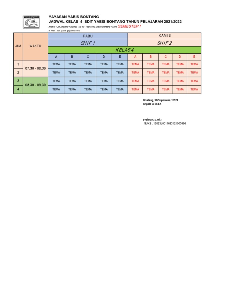 Jadwal PTM Terbatas 2021 Kelas 4 | PDF