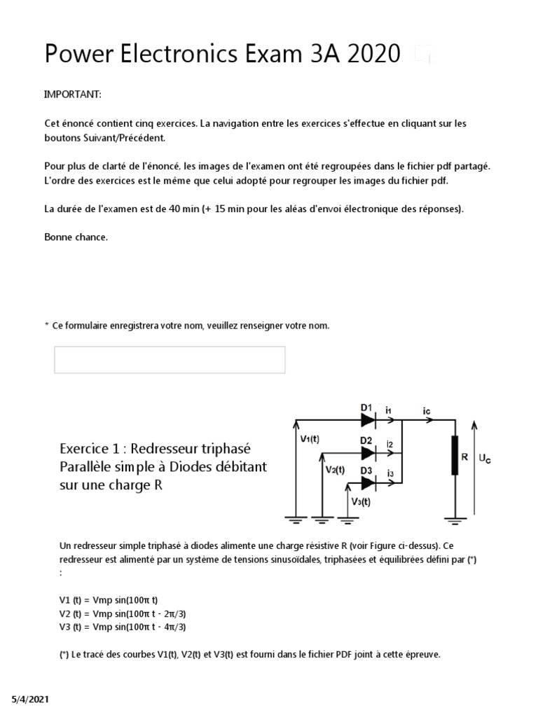 Examen d'électronique de puissance 2020 | PDF | Redresseur | Électronique