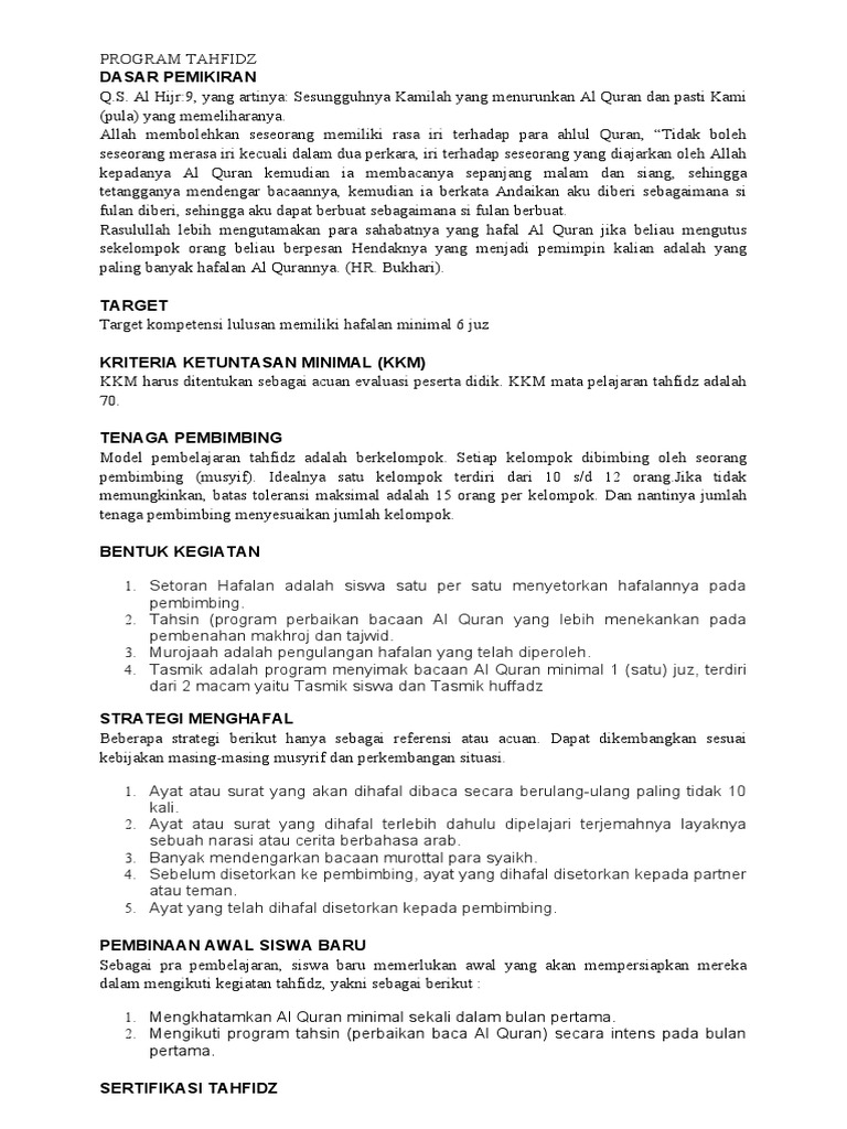 Program Tahfidz dan Tasmik Al Quran | PDF | Karier & Perkembangan