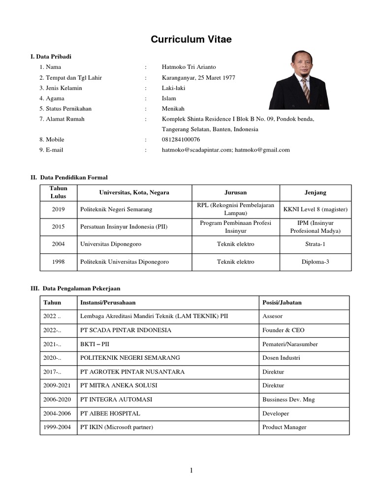 CV Hatmoko Tri A 2022 | PDF