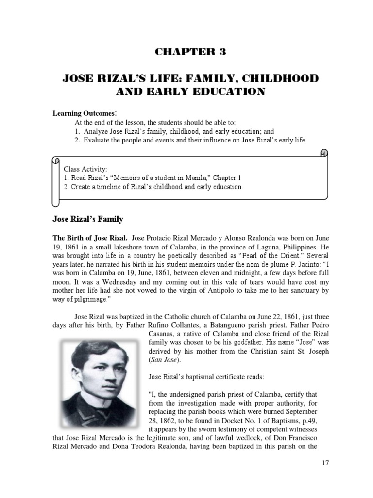 Jose Rizal'S Life: Family, Childhood and Early Education | PDF | History