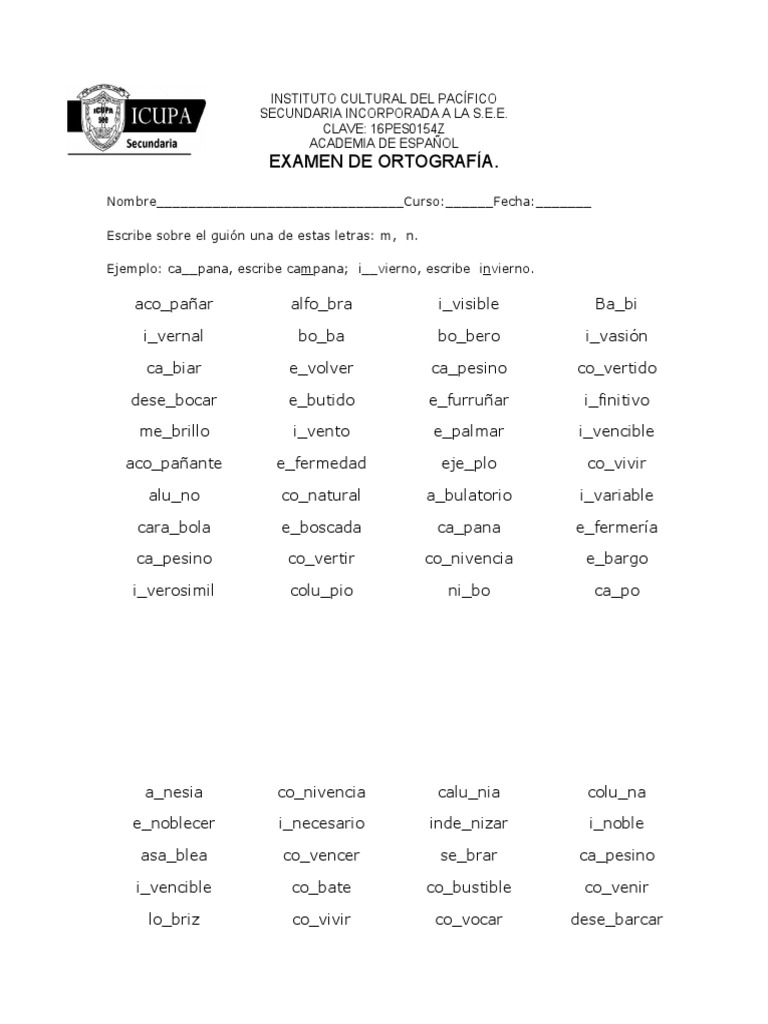 Examen de Ortografia 3 | PDF