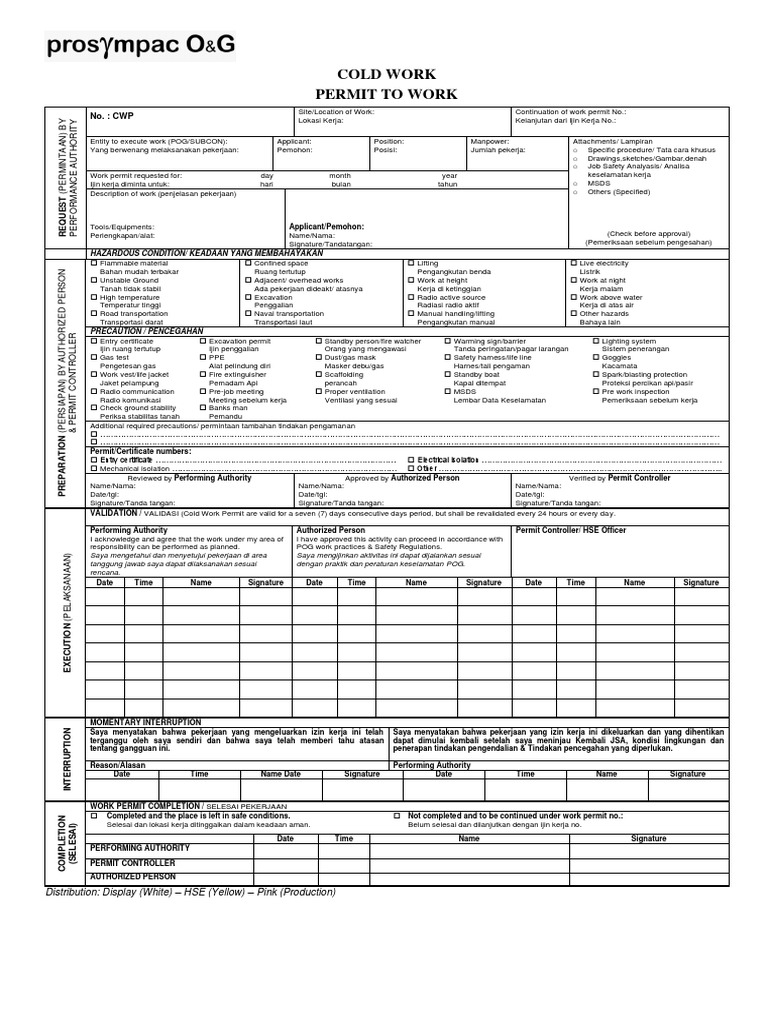 Ptw-Cold Work Permit | PDF