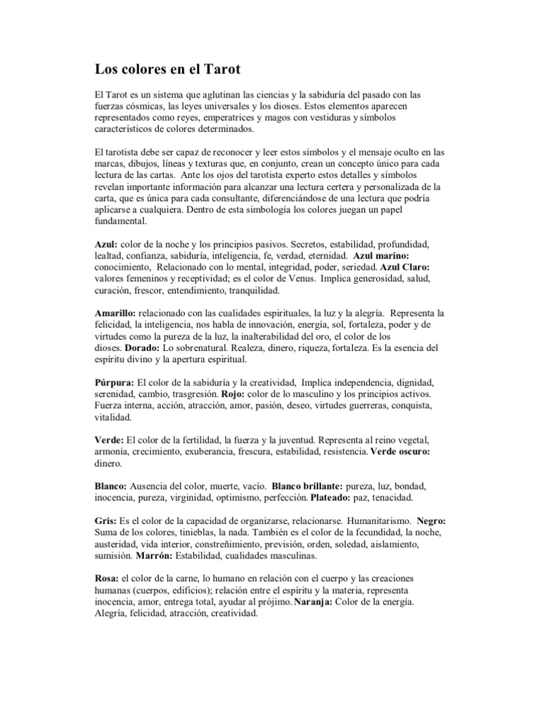 Colores y significados en el tarot | PDF | Filosofía