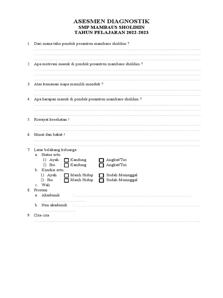 Contoh Asesmen Diagnostik | PDF