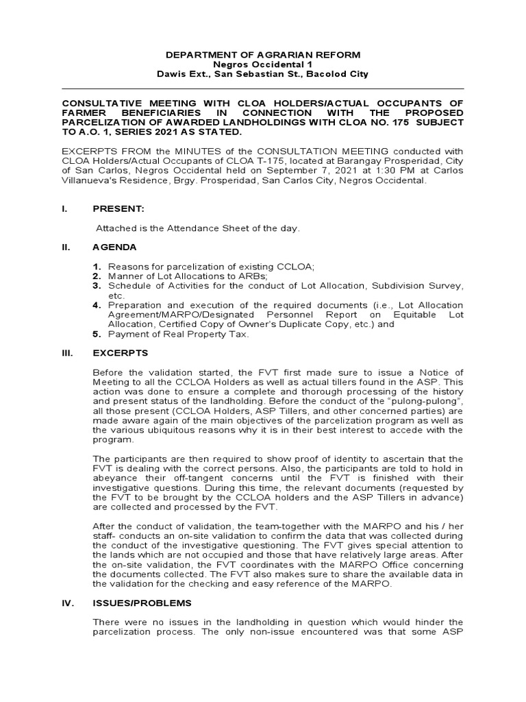 2 EDIT Munites of Meeting CLOA T 175 Carlos Villanueva | PDF ...