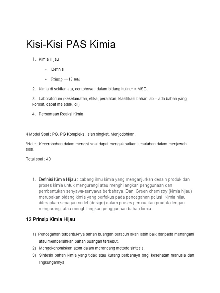 Kisi-Kisi PAS Kimia | PDF