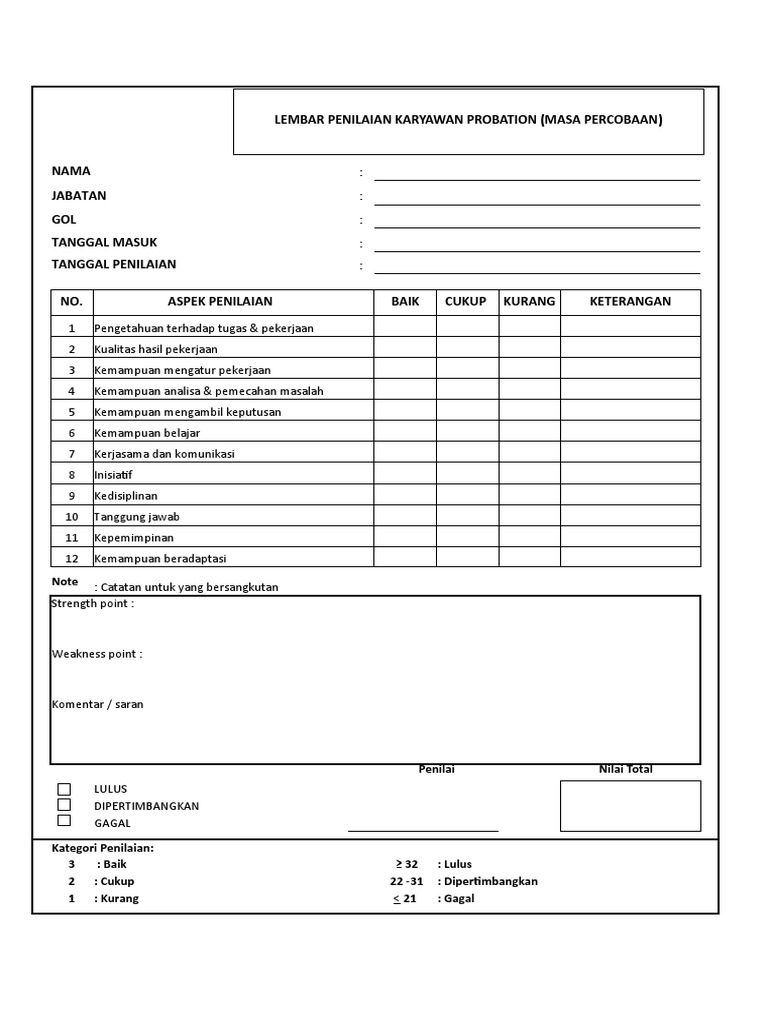 Form Penilaian Karyawan | PDF
