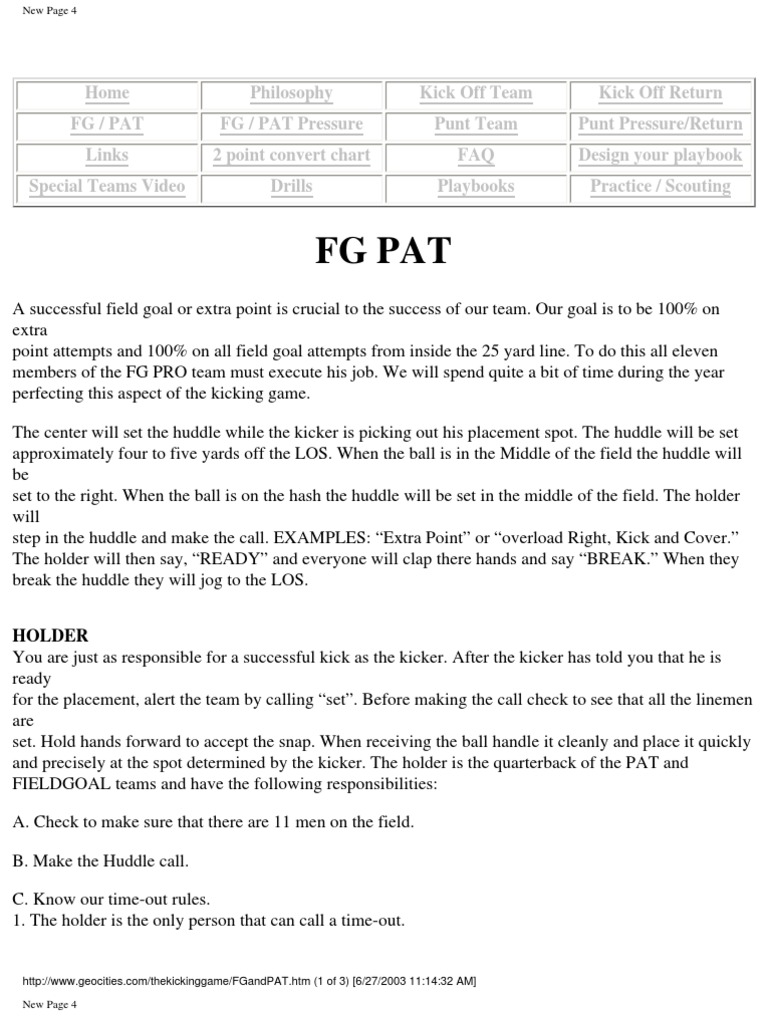 Field Goal Team Web | PDF | Foot | American Football