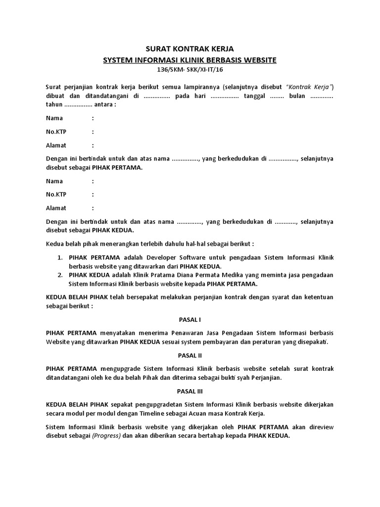 Contoh Surat Kontrak Kerja Software Deve | PDF