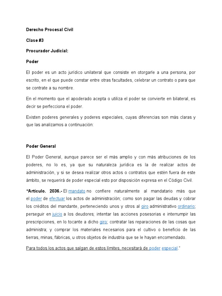 El poder general y especial en el derecho procesal civil | PDF ...