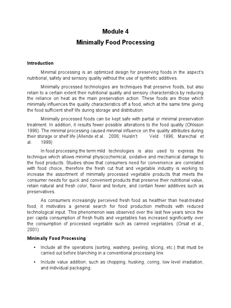 Minimal Food Processing Techniques for Quality and Safety | PDF | Food ...