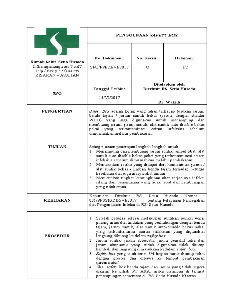 Fungsi dan Prosedur Safety Box | PDF | Pengembangan Diri | Kesehatan ...