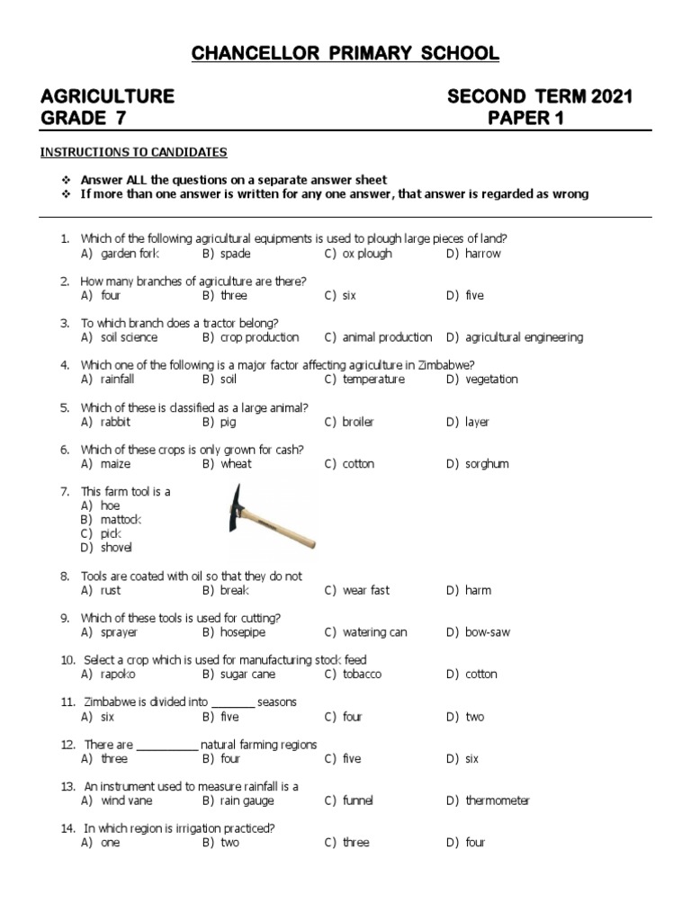Chancellor Primary School Agriculture Second Term 2021 Grade 7 Paper 1 ...