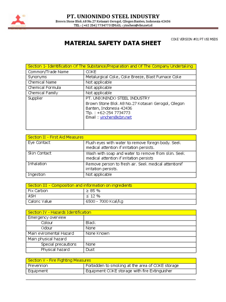 MSDS Coke and Coke Breeze | PDF | Coke (Fuel) | Occupational Safety And ...