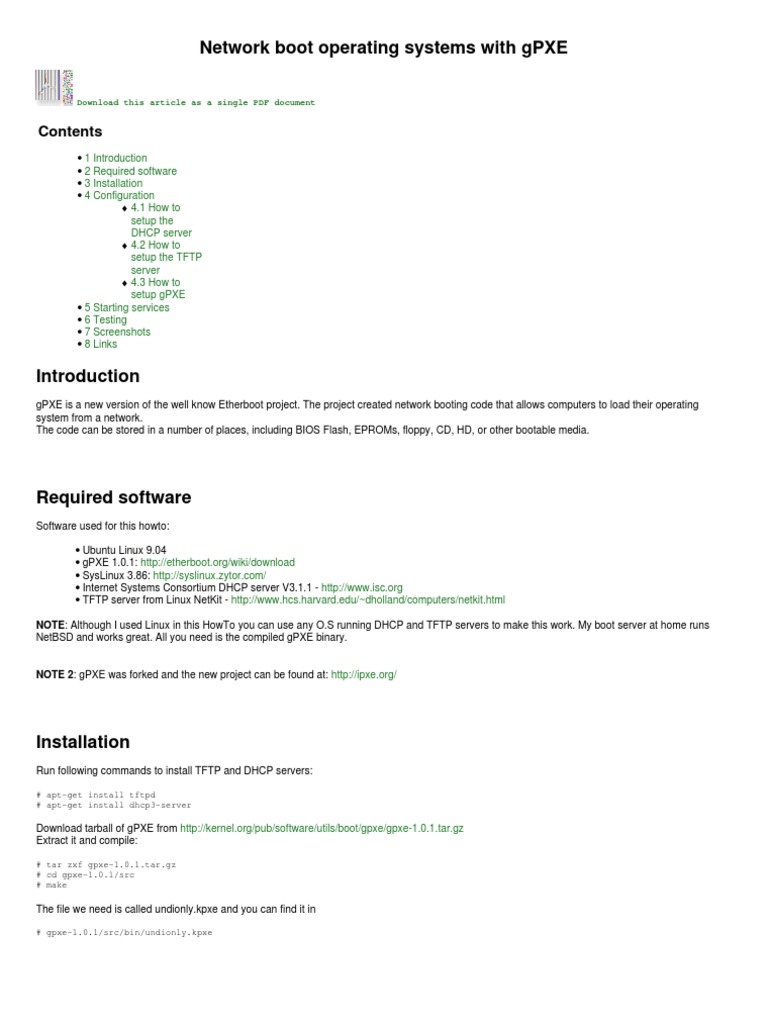 Network Boot Operating Systems With Gpxe Pdf Booting Computer Networking