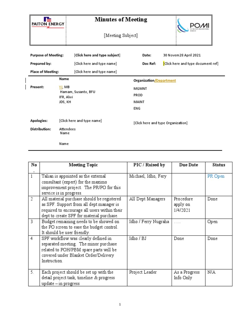 MOM Template - POMI | Descargar gratis PDF | Business | Information Age