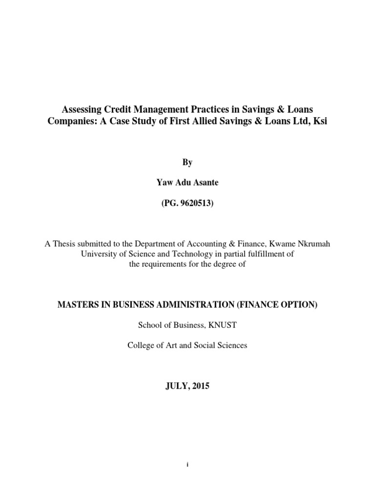 Assessing Credit Management Practices in Savings Project | PDF | Credit ...