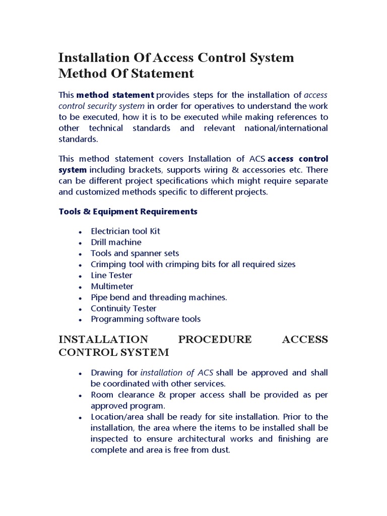 Access Control System Installation Guide | PDF | Electrical Wiring ...