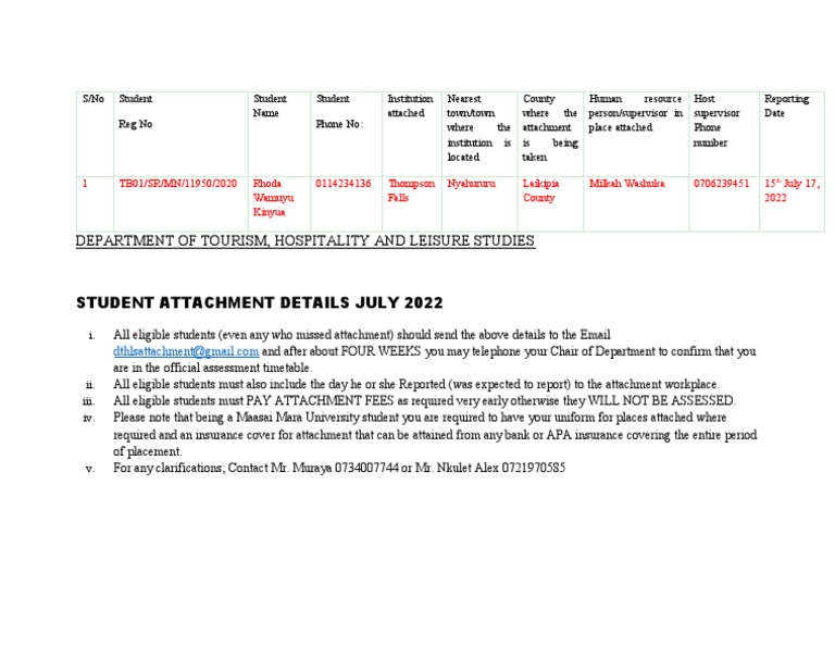 Student Attachment Guidelines July 2022 | PDF