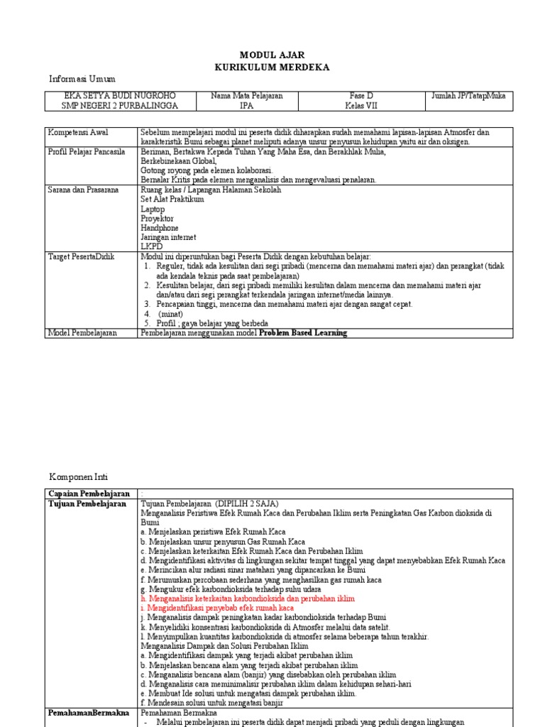 Template MODUL AJAR EKA SETYA BUDI NUGROHO | PDF | Seni | Sains & Matematika