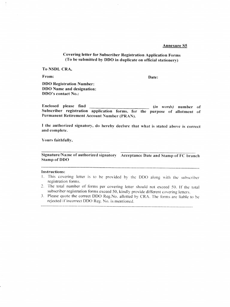 S5-NPS - Annexure-S5-form PRAN Ddo Covering Letter | PDF