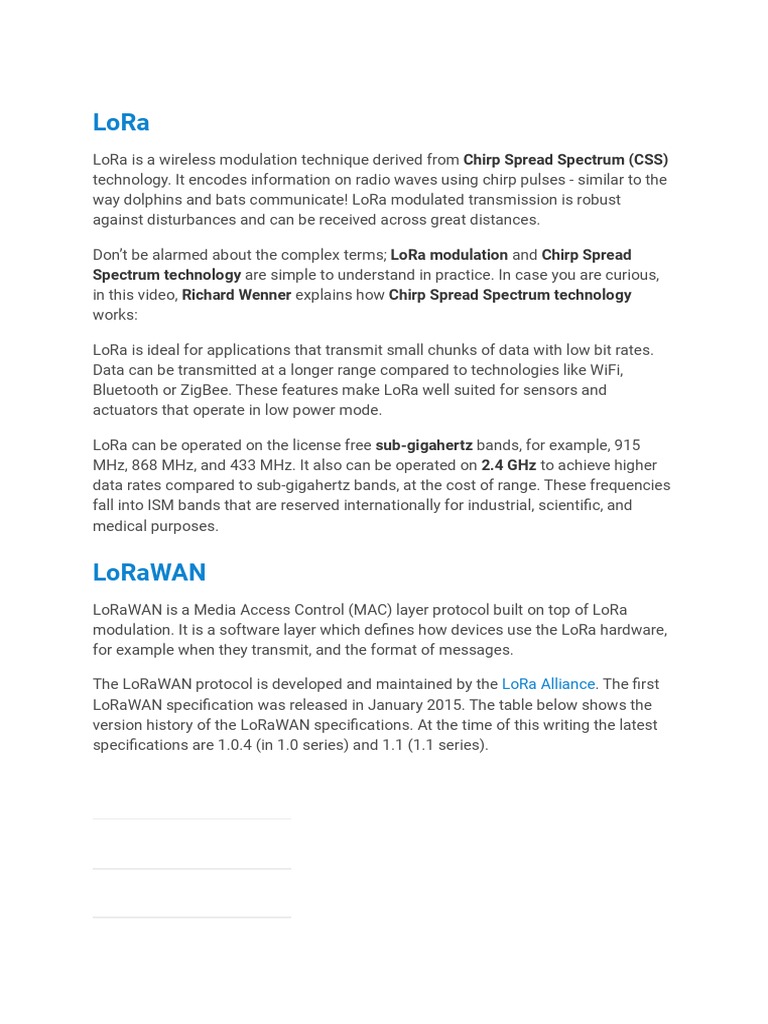 Chirp Spread Spectrum (CSS) : Lora Alliance | PDF | Wireless | Computer Science