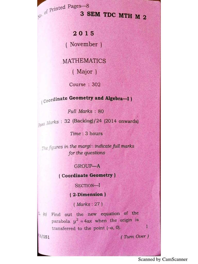 Mathematics Major 2015 Question Paper | PDF